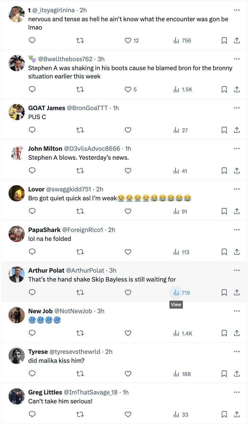 NBA fans hilariously call out Stephen A. Smith's jittery reaction to seeing LeBron James ...