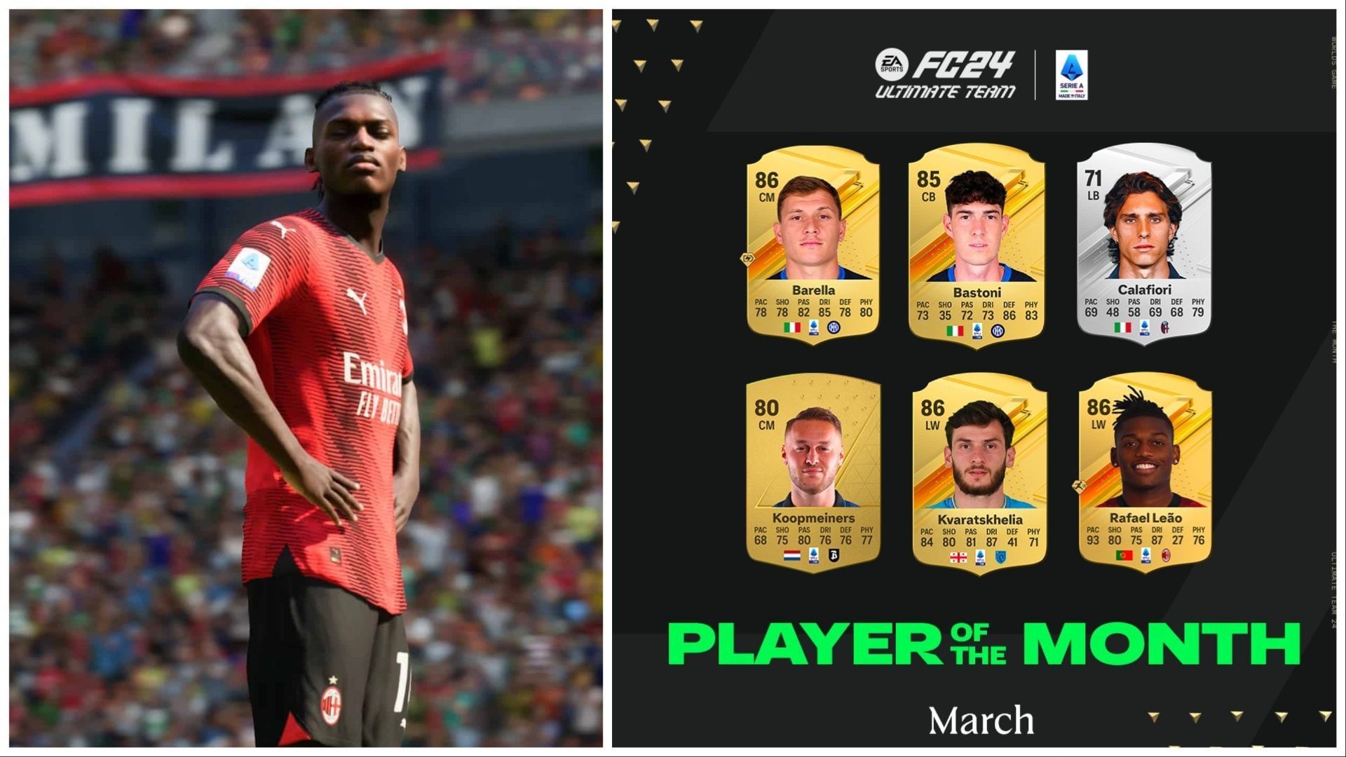 EA FC 24 Serie A POTM nominees for March revealed: Leao and Barella lead the way