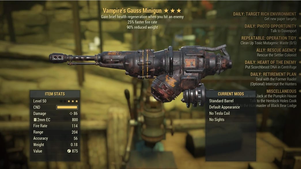 How to get the Gauss Minigun in Fallout 76