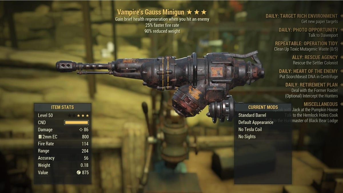 How to get the Gauss Minigun in Fallout 76