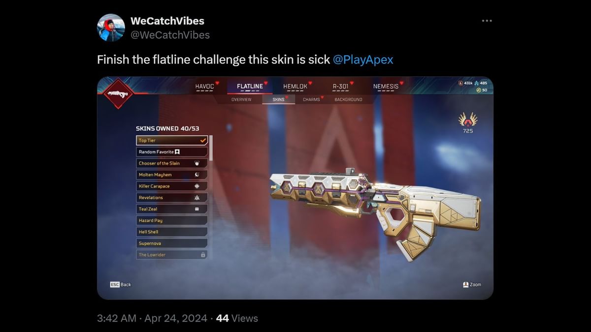 Players hail Top Tier Flatline as "best" Flatline skin in Apex Legends