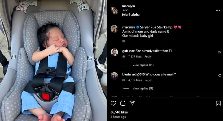 Twitch streamers Tyler1 and Macaiyla announce the birth of their child ...