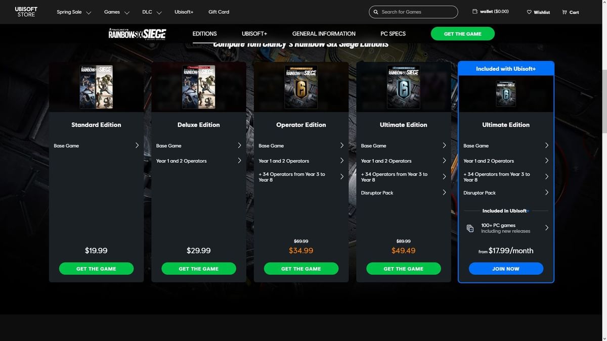 How much does Rainbow Six Siege cost?