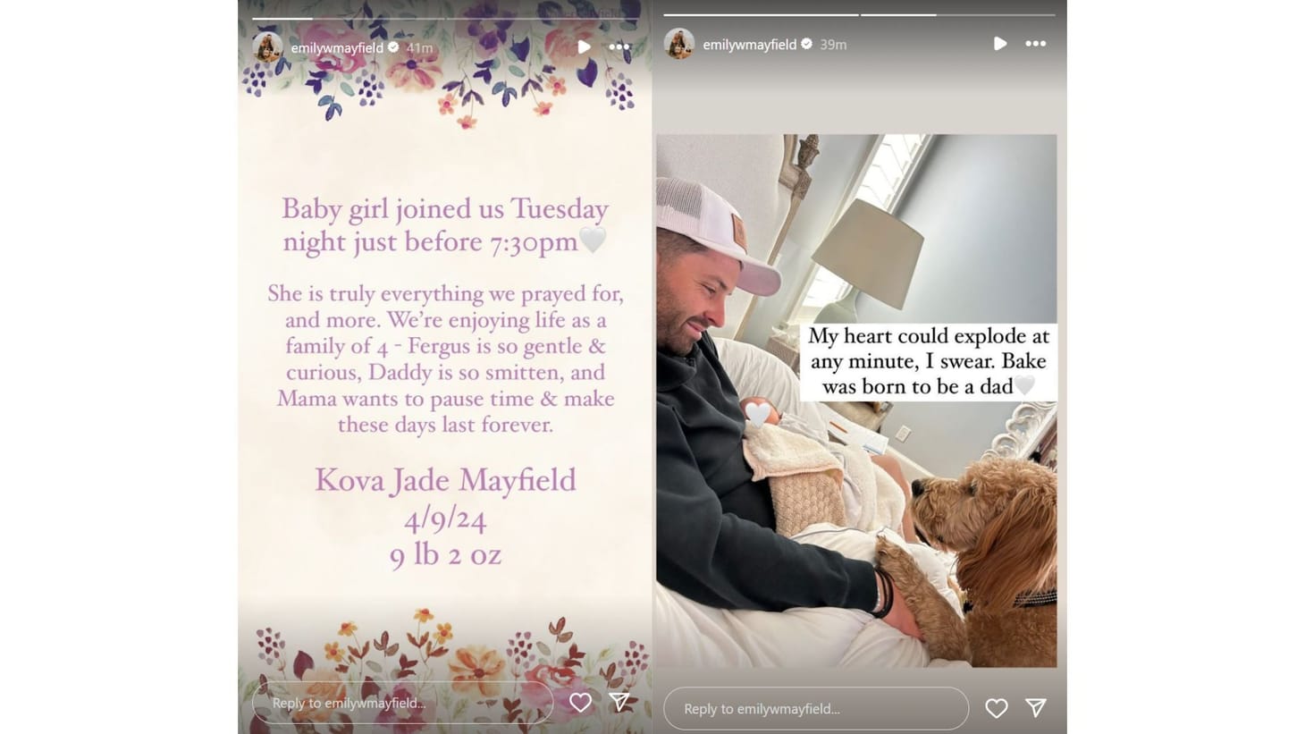 Baker Mayfield and wife Emily welcome first baby girl, Kova Jade ...