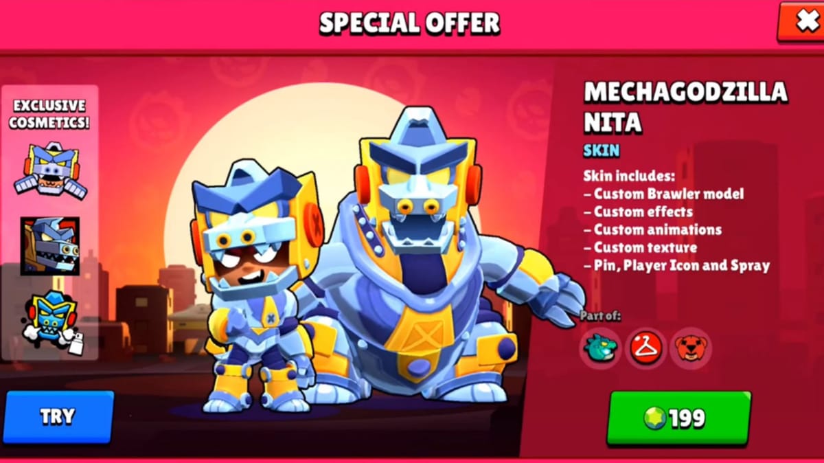 Brawl Stars Mecha Godzilla Nita skin: Cost, design, and more