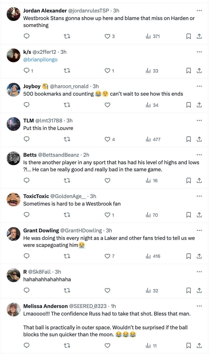 "Russ got that chuck and pray mentality": NBA fans mock Russell ...
