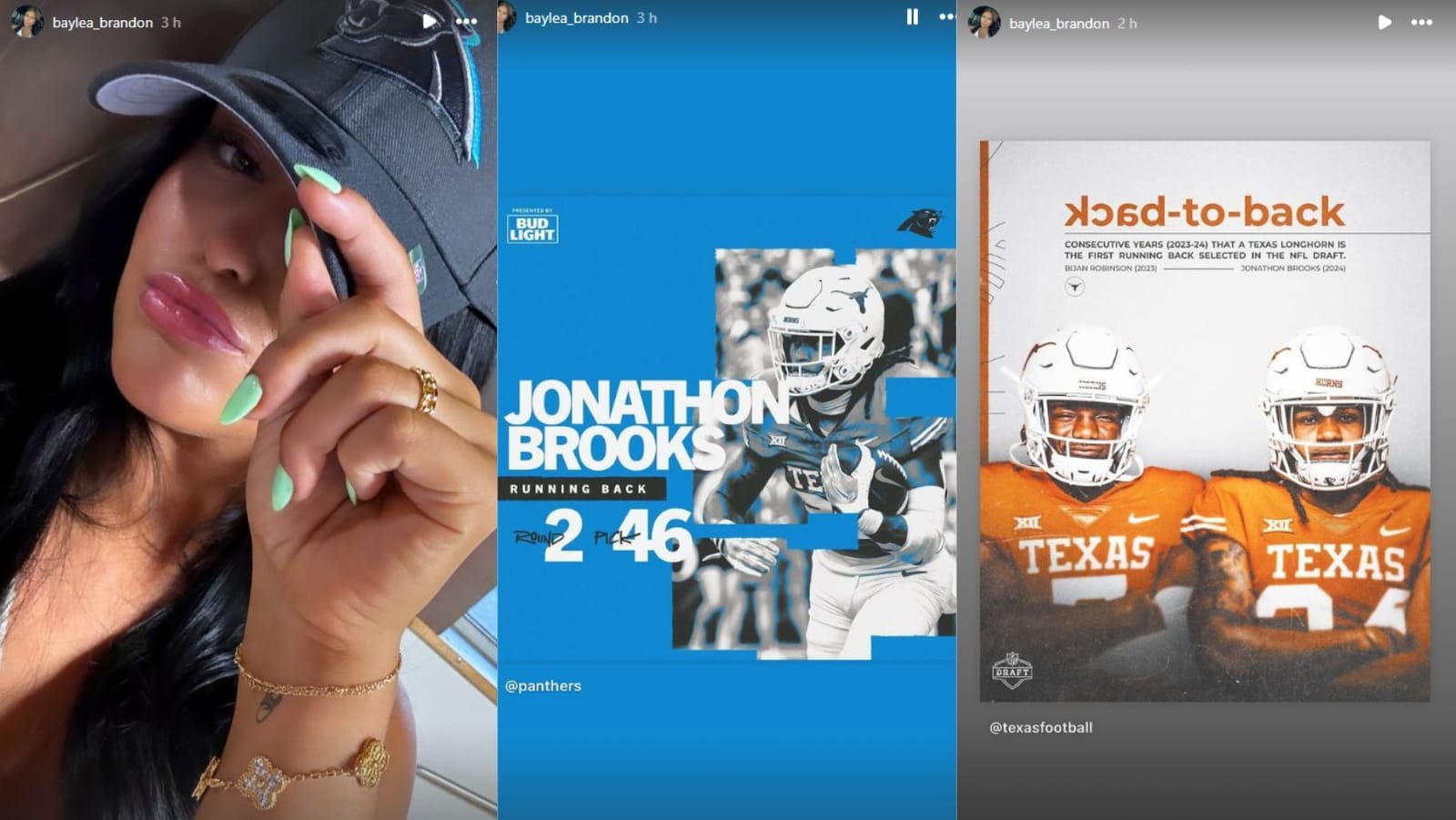 NFL Draft 2024: Jonathon Brooks’ girlfriend reacts to RB landing with ...