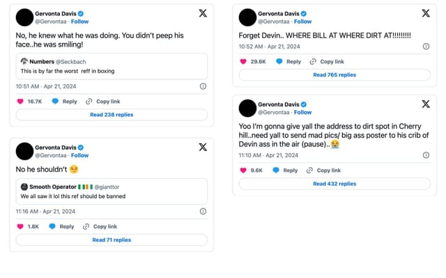 Gervonta Davis fires series of tweets as ex-rival Ryan Garcia puts a beatdown on Devin Haney