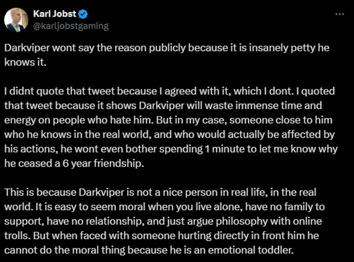 Karl Jobst vs. DarkViperAU controversy: Everything that has happened so far