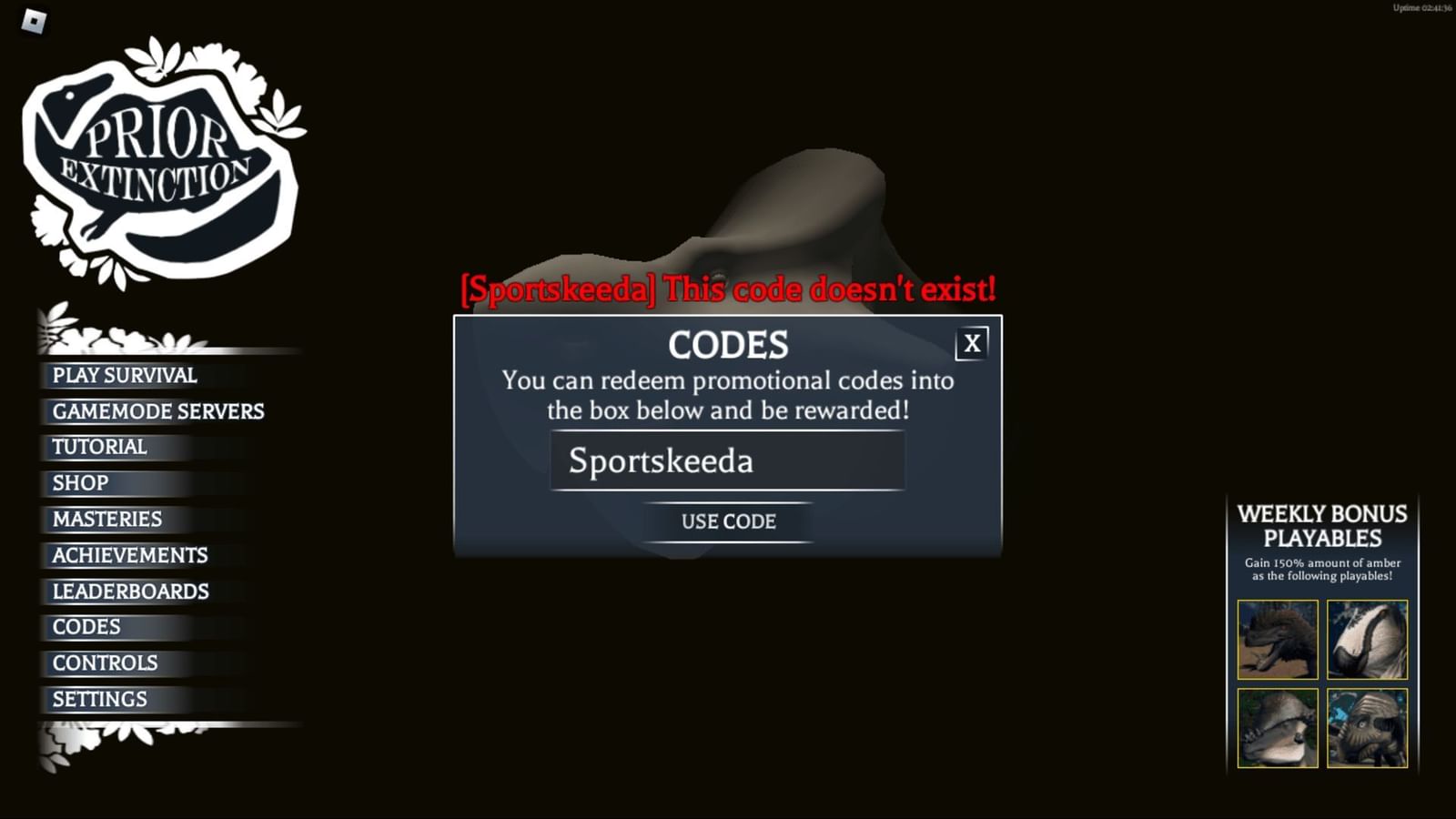 Roblox Prior Extinction codes