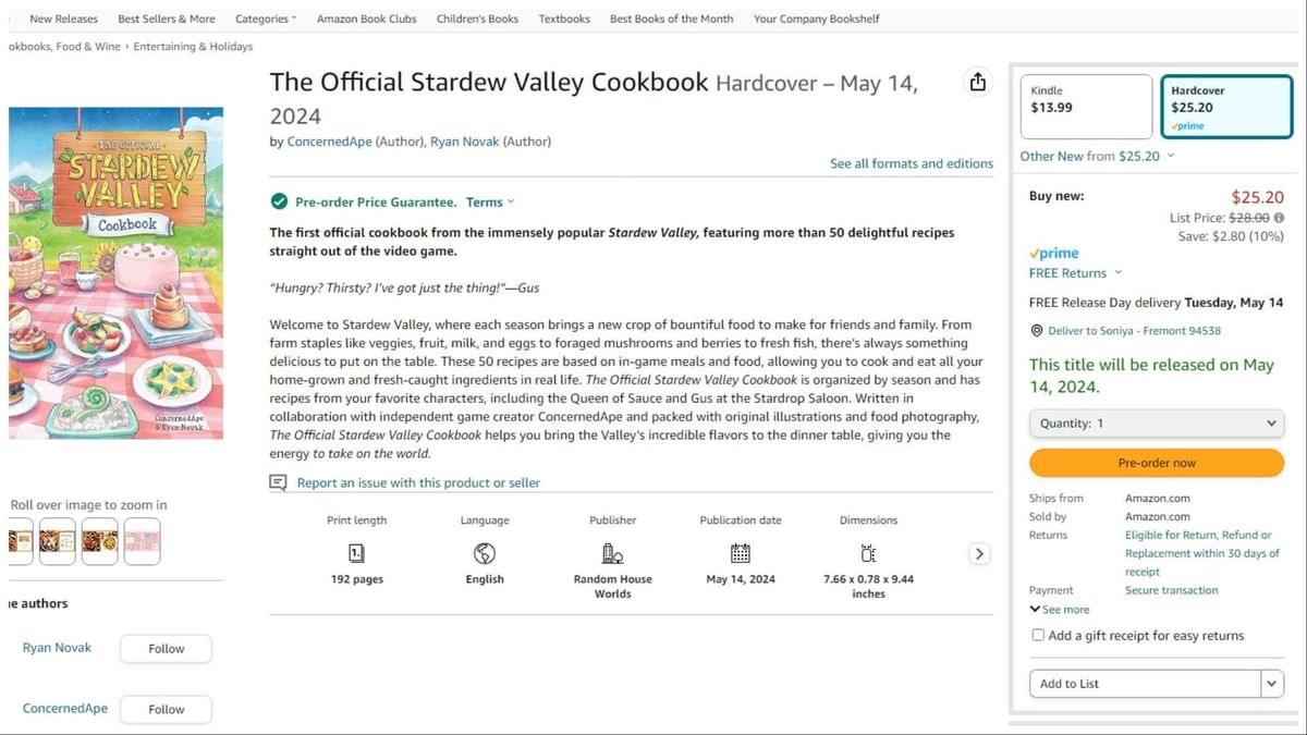 The official Stardew Valley Cookbook: Release date, how to buy, and more