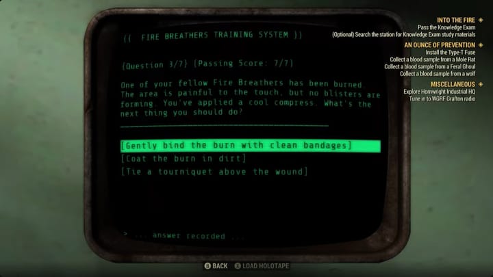All correct answers for Fallout 76 Fire Breather exam