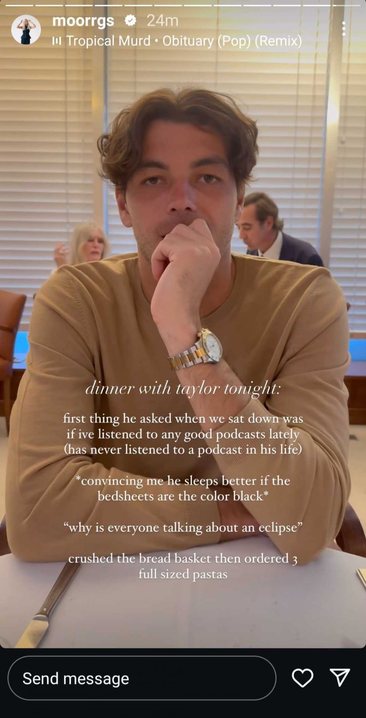 "Crushed the bread basket then ordered 3 pastas": Taylor Fritz's ...