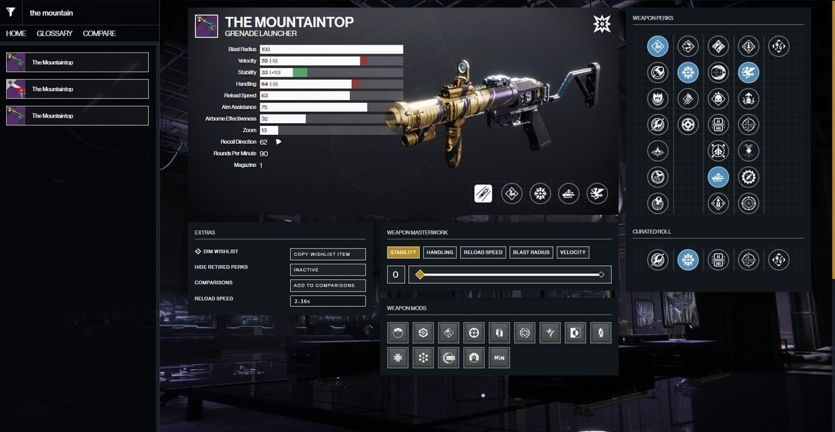 The Mountaintop god roll guide for Destiny 2 PvE and PvP