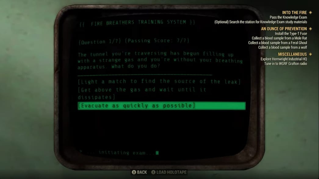 All correct answers for Fallout 76 Fire Breather exam