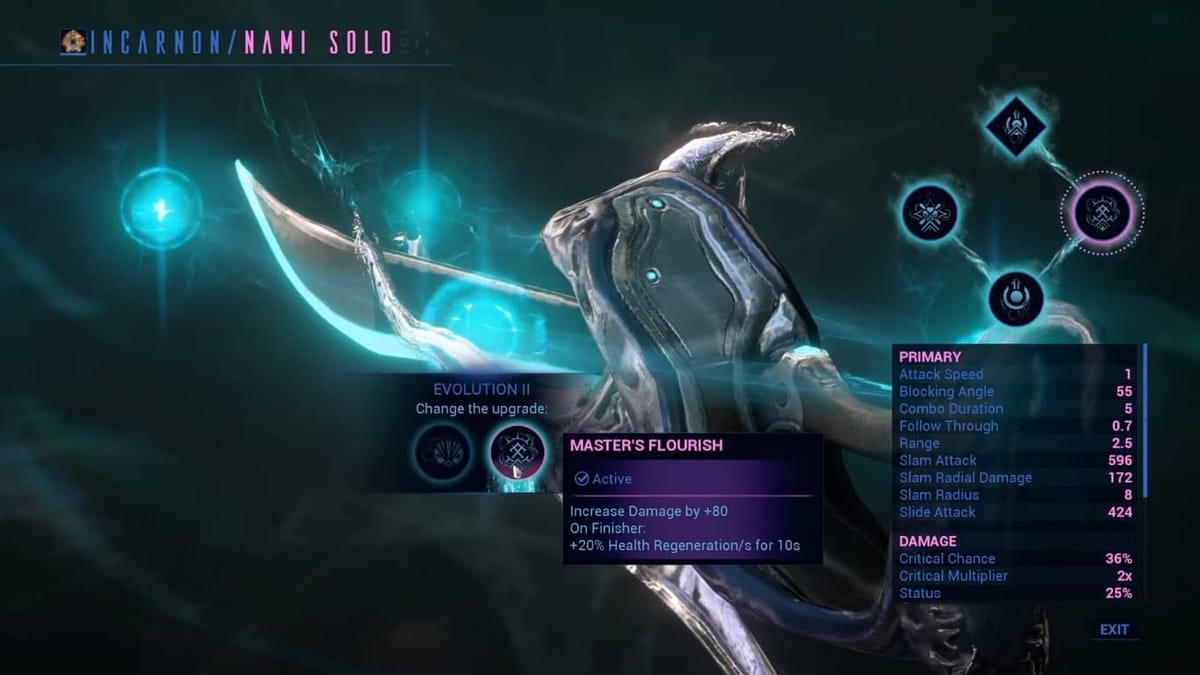 Warframe: Incarnon Nami Solo build guide (mod setup and Evolution Talents)