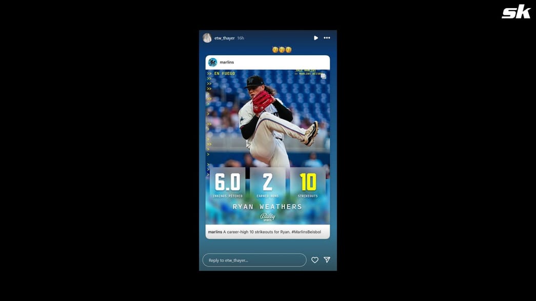 Ryan Weathers' wife Thayer praises husband's stellar performance with ...