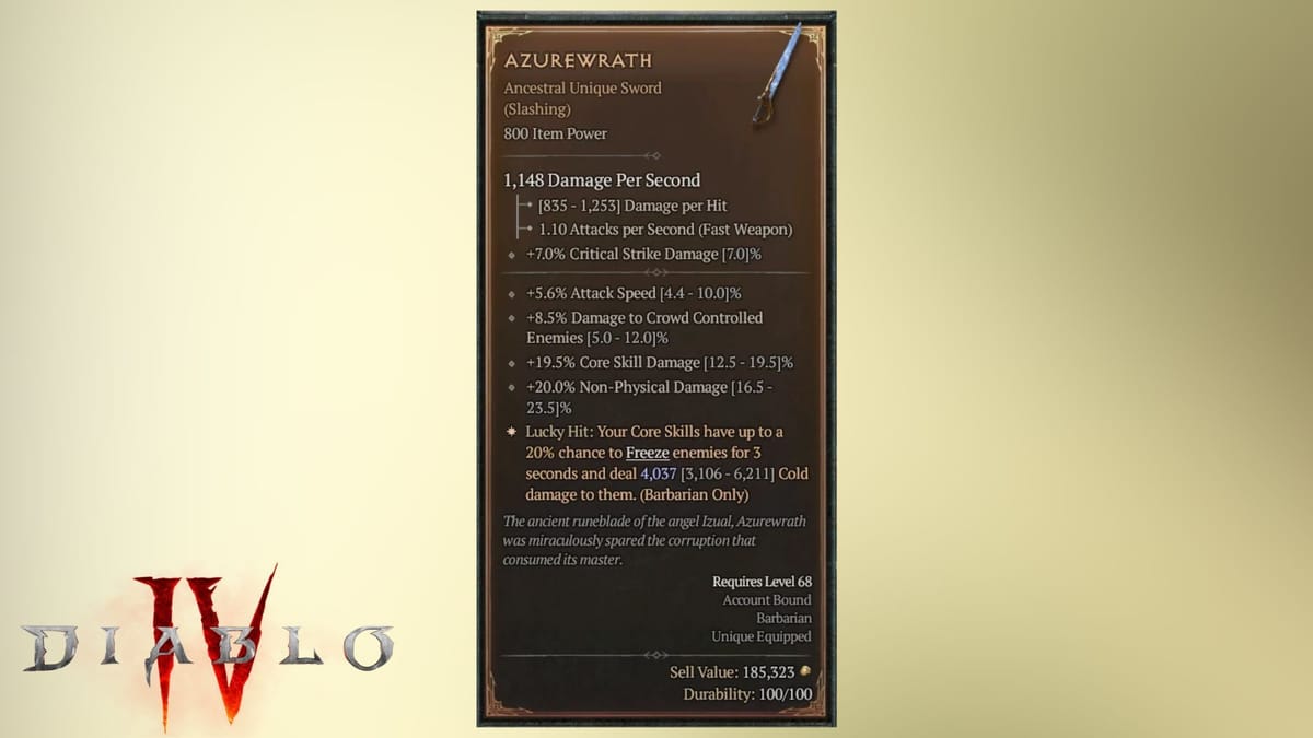 Diablo 4 Azurewrath drop locations and effects, explained