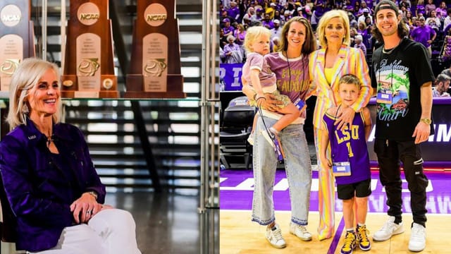 PHOTO: LSU HC Kim Mulkey poses with grandchildren wearing shiny white ...