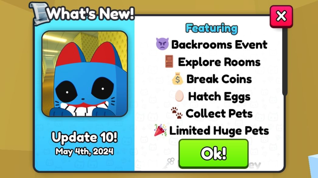 Pet Simulator 99 Update 10: Backrooms, Limited Huge Pets, and more