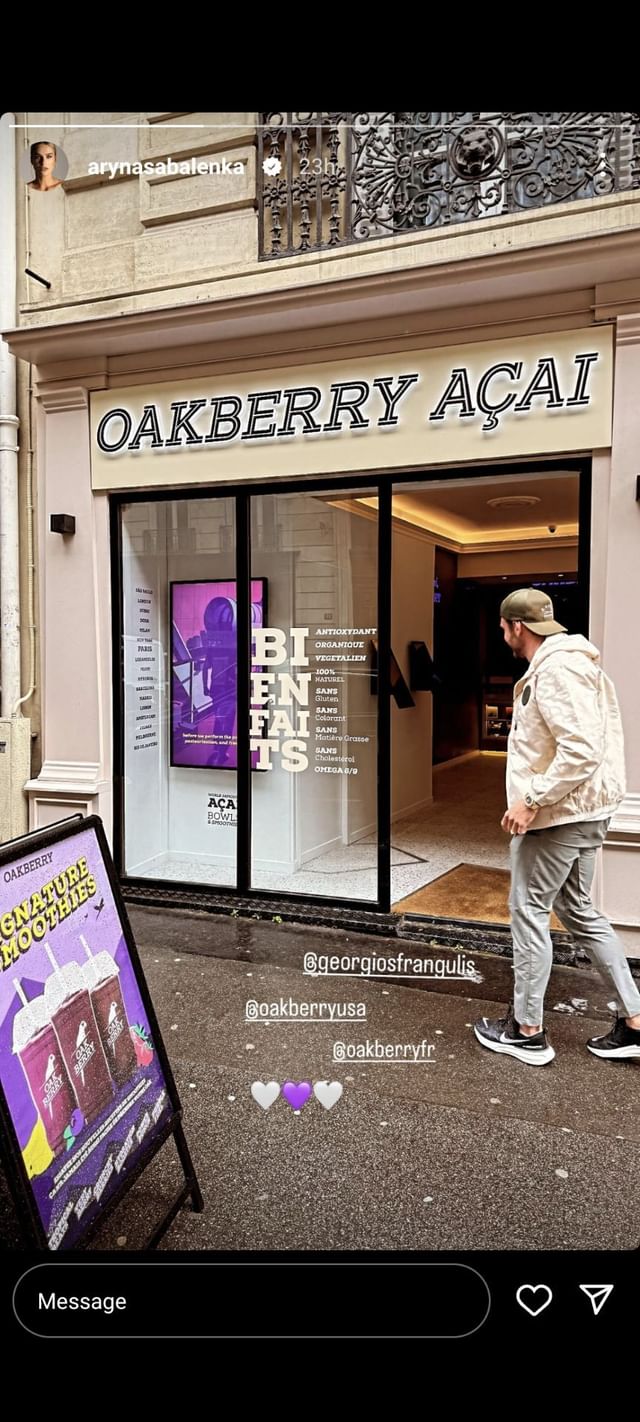 Aryna Sabalenka visits Georgios Frangulis' OAKBERRY Acai store in Paris ...