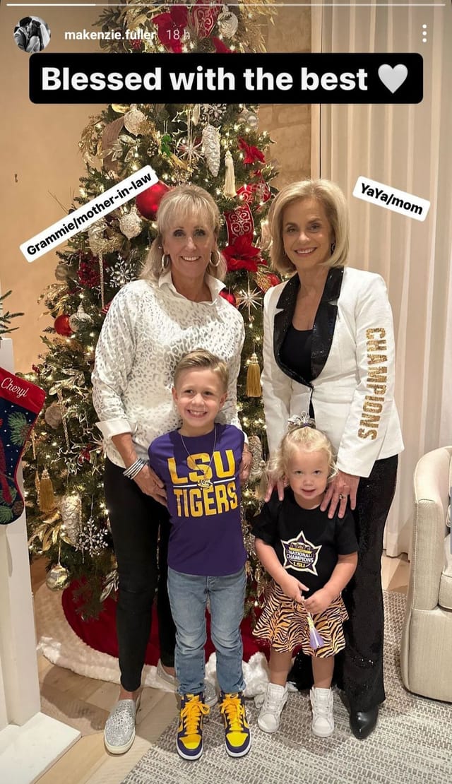 PHOTO: LSU HC Kim Mulkey poses with grandchildren wearing shiny white ...