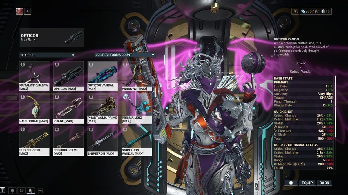 Warframe: Opticor Vandal build guide