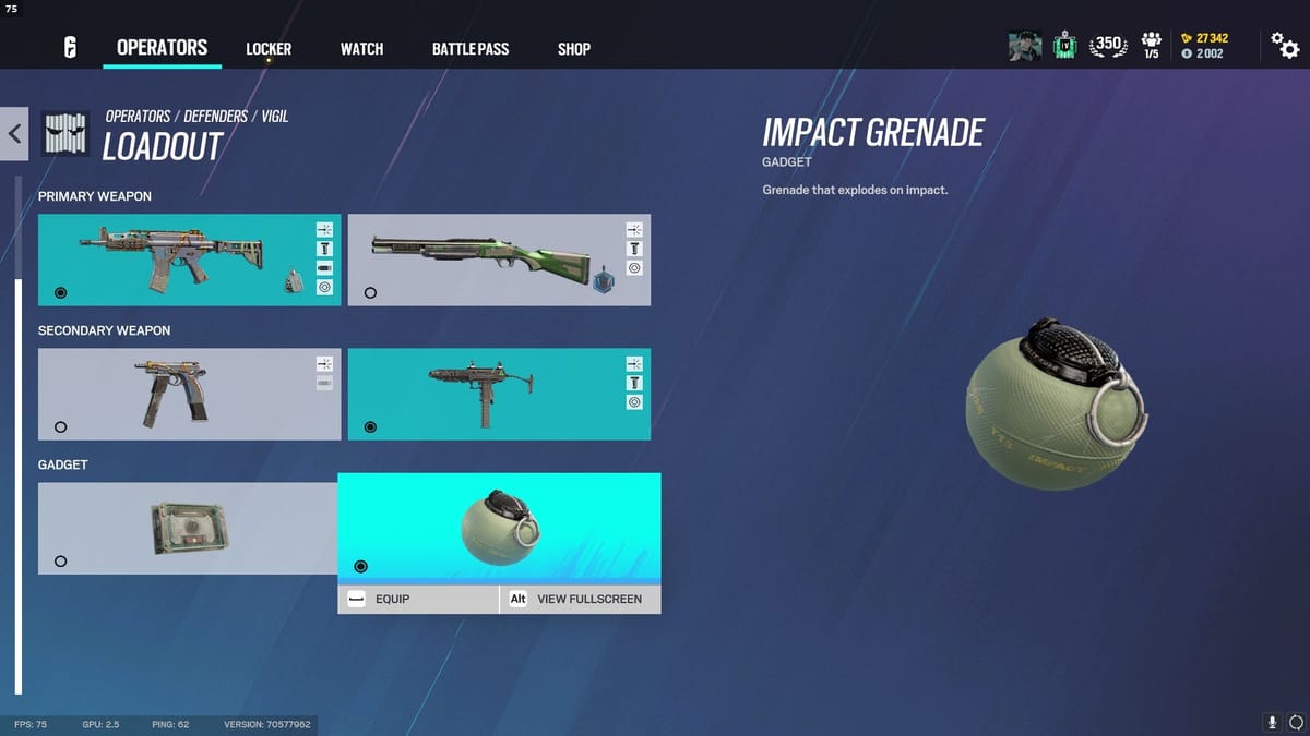 Best Vigil loadout in Rainbow Six Siege