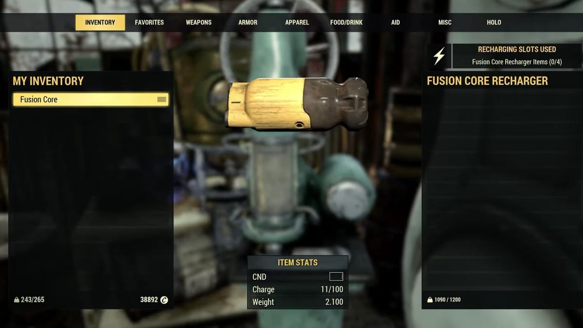 Where to get Fusion Core Chargers in Fallout 76