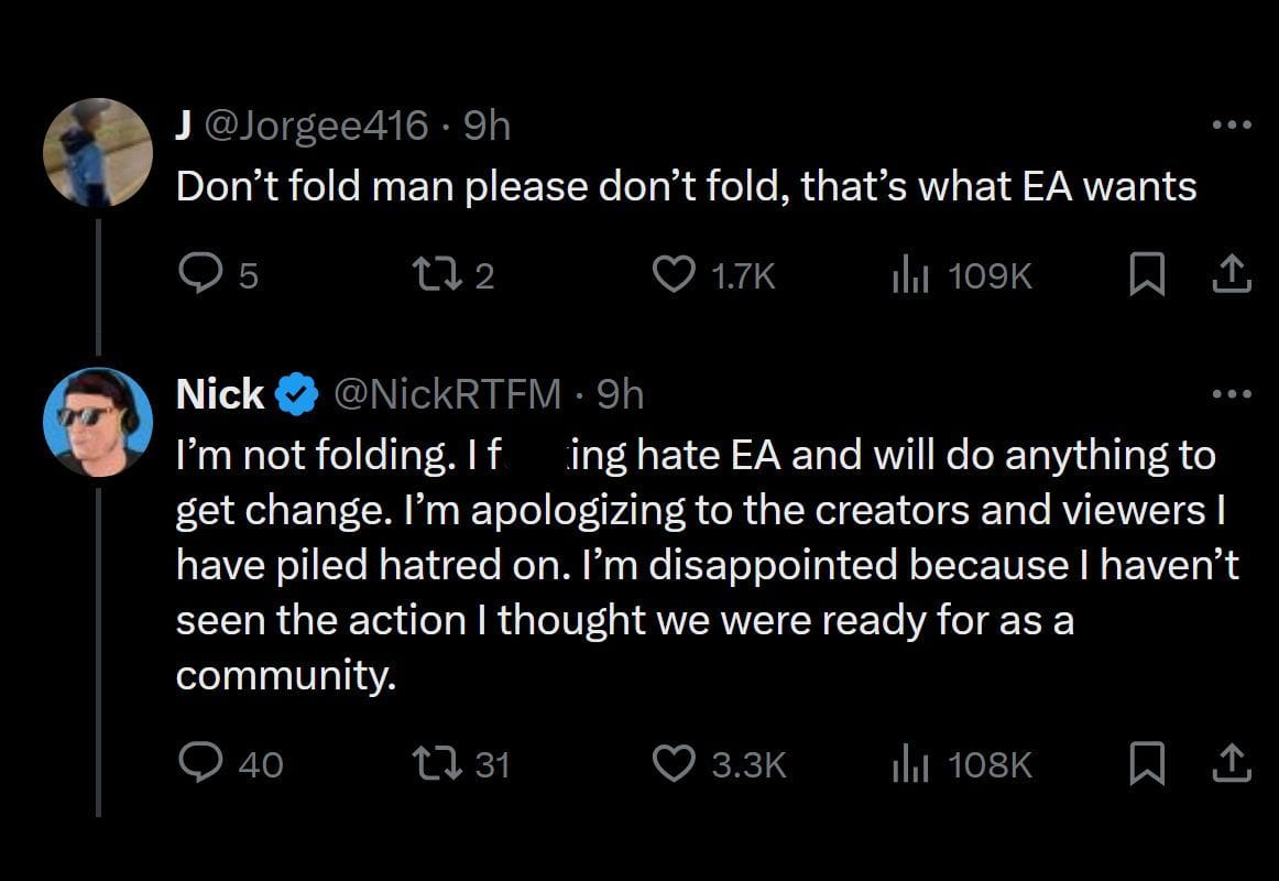 "I tried to step up": NickRTFM apologizes for asking EA FC 24 streamers to stop playing the game