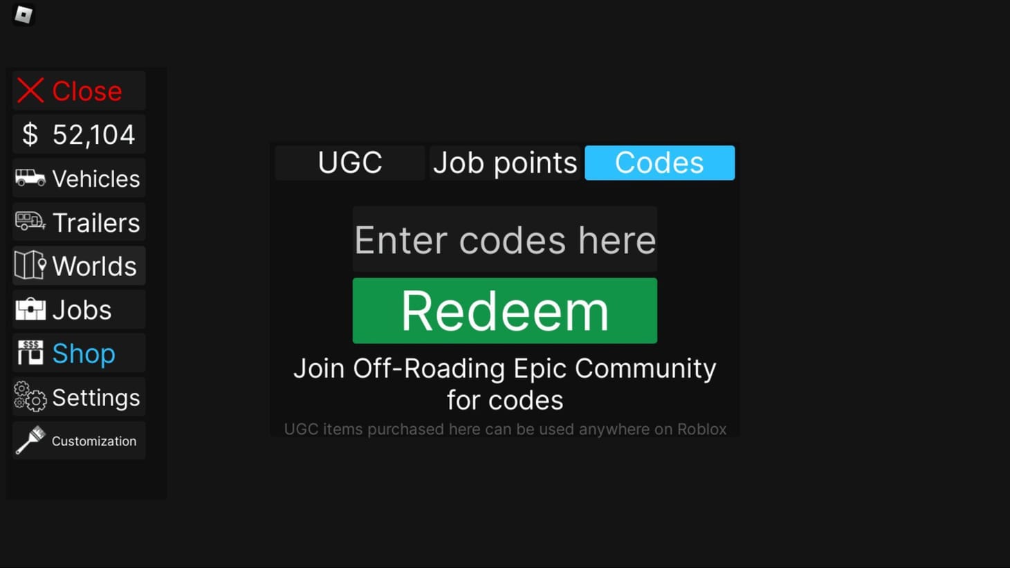 Roblox Off-Roading Epic Codes