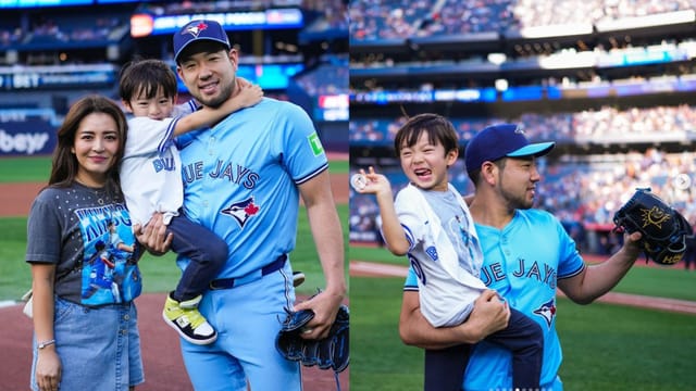 WATCH: Jays Yusei Kikuchi's toddler Leo throws out ceremonial first ...