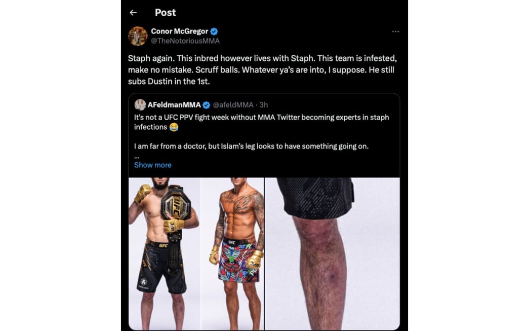 Conor McGregor reacts as fans suspect possible staph infection on Islam ...