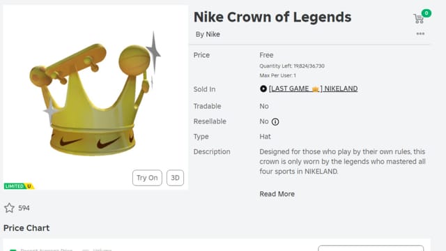 How to get Nike Crown of Legends in Roblox Nikeland