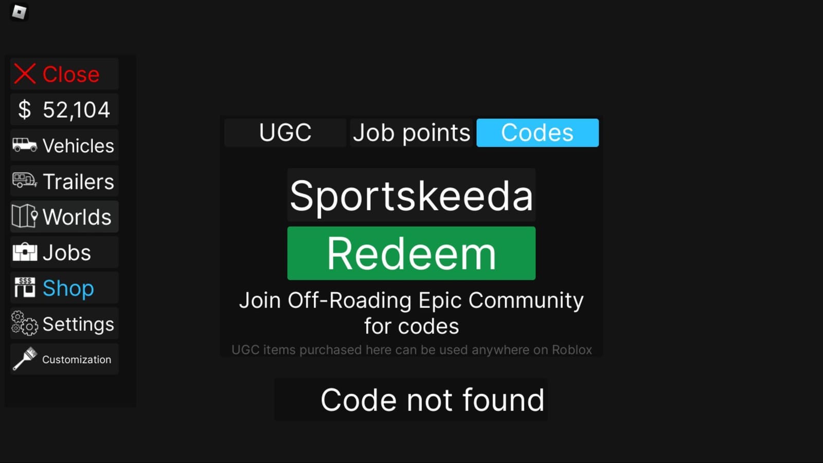 Roblox Off-Roading Epic Codes