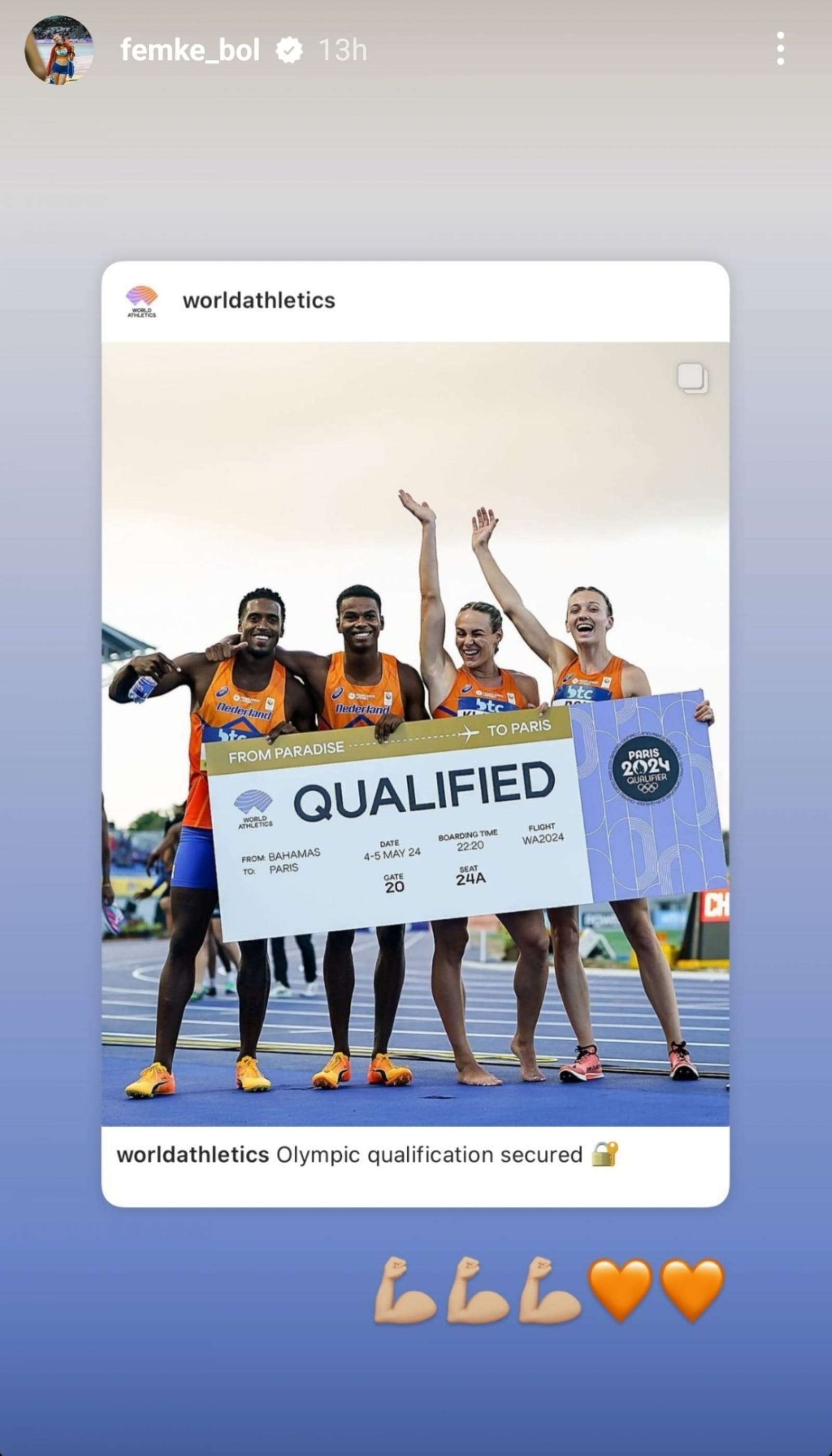 Femke Bol reacts to the Dutch team qualifying for the Paris Olympics at ...