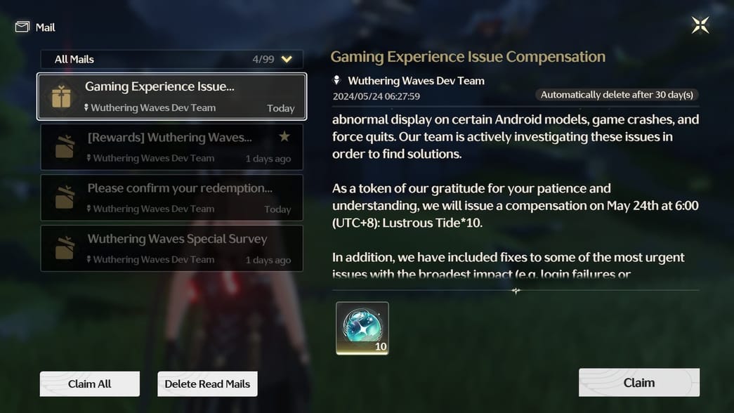 Wuthering Waves compensation for launch issues include 10 free pulls