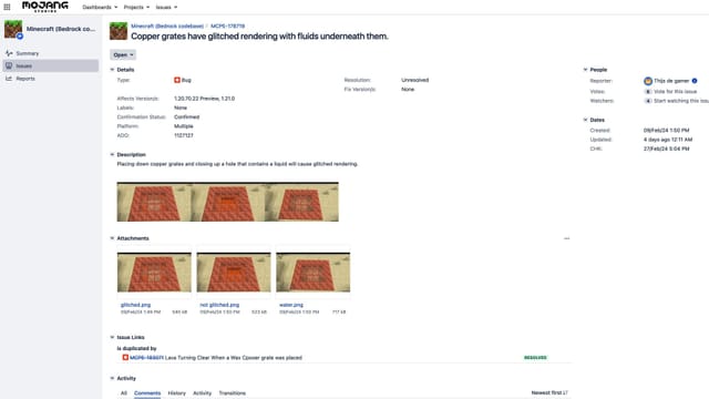 Minecraft Bedrock bug lets you see what's under lava using copper grates