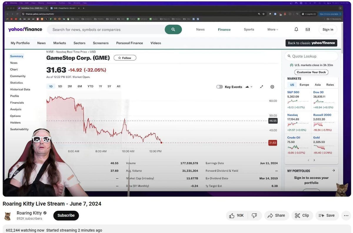 Roaring Kitty goes live on YouTube after 3 years and garners 600k ...