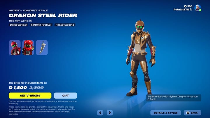 How to get Drakon Steel Rider skin in Fortnite