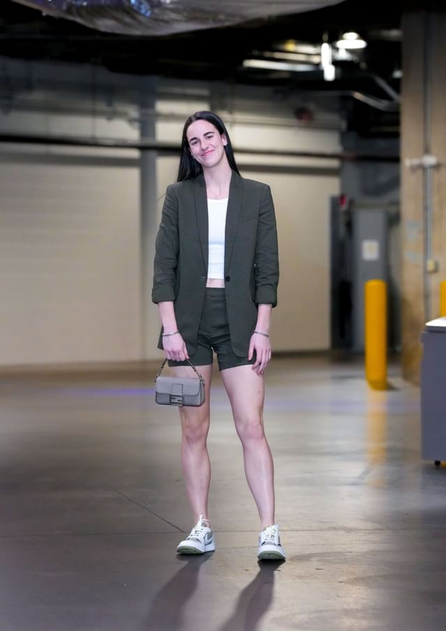 In Photos: Caitlin Clark ready for business in brown blazer and shorts ...