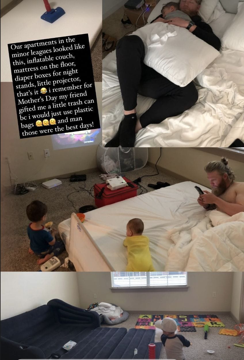 "Inflatable couch, mattress on the floor" - Jake Fraley's wife Angelica ...