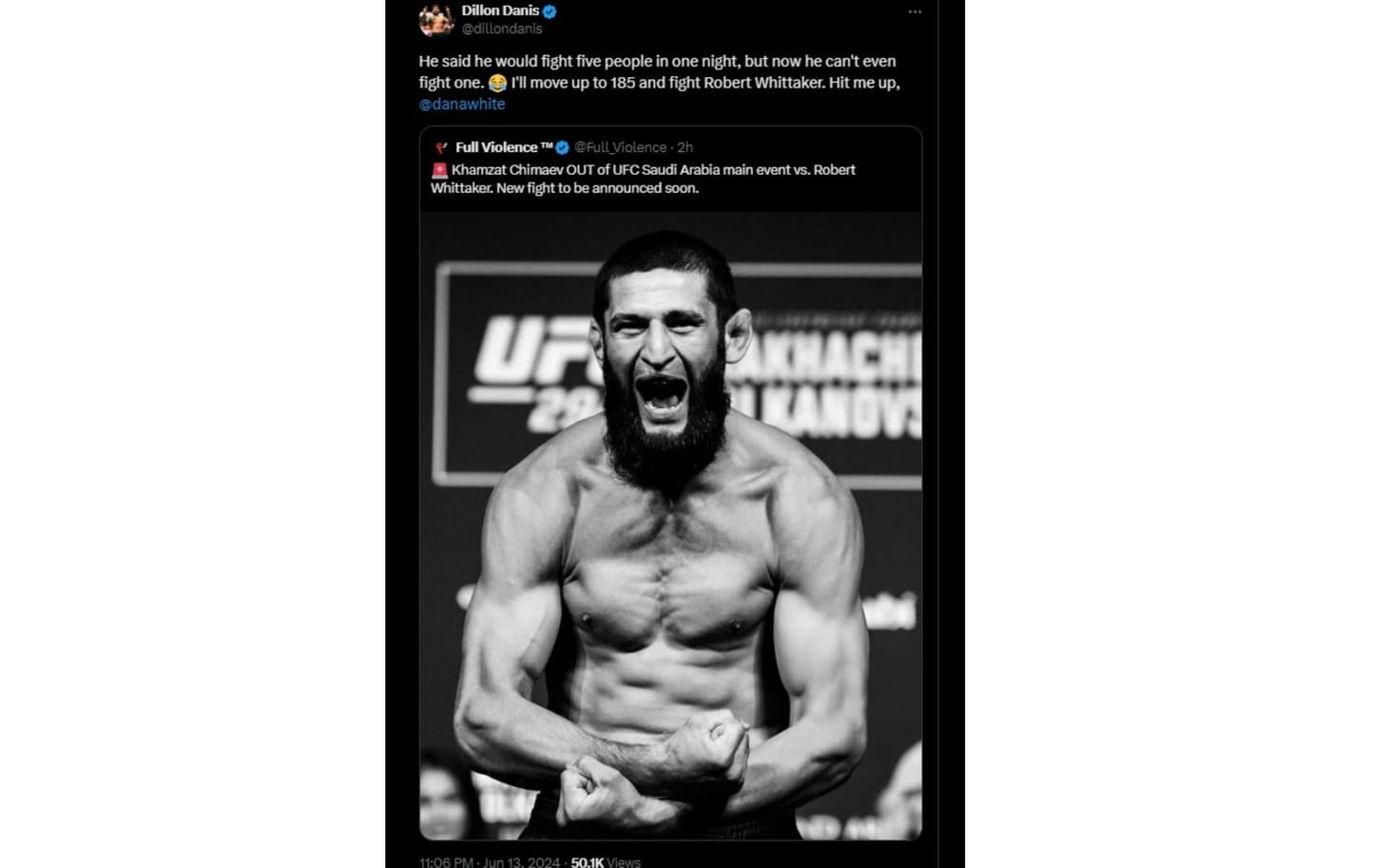 Teammate shares photo of "violently ill" Khamzat Chimaev with six-word ...