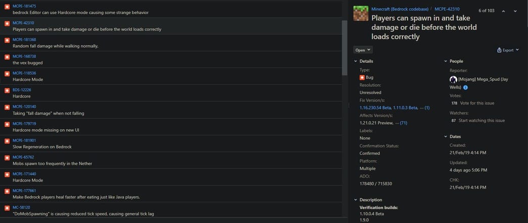 Why hardcore mode wasn't added in Minecraft 1.21 Bedrock update