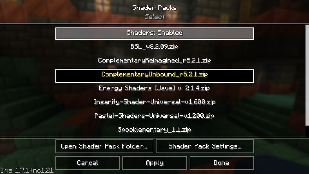 How to get Complementary shaders for Minecraft 1.21