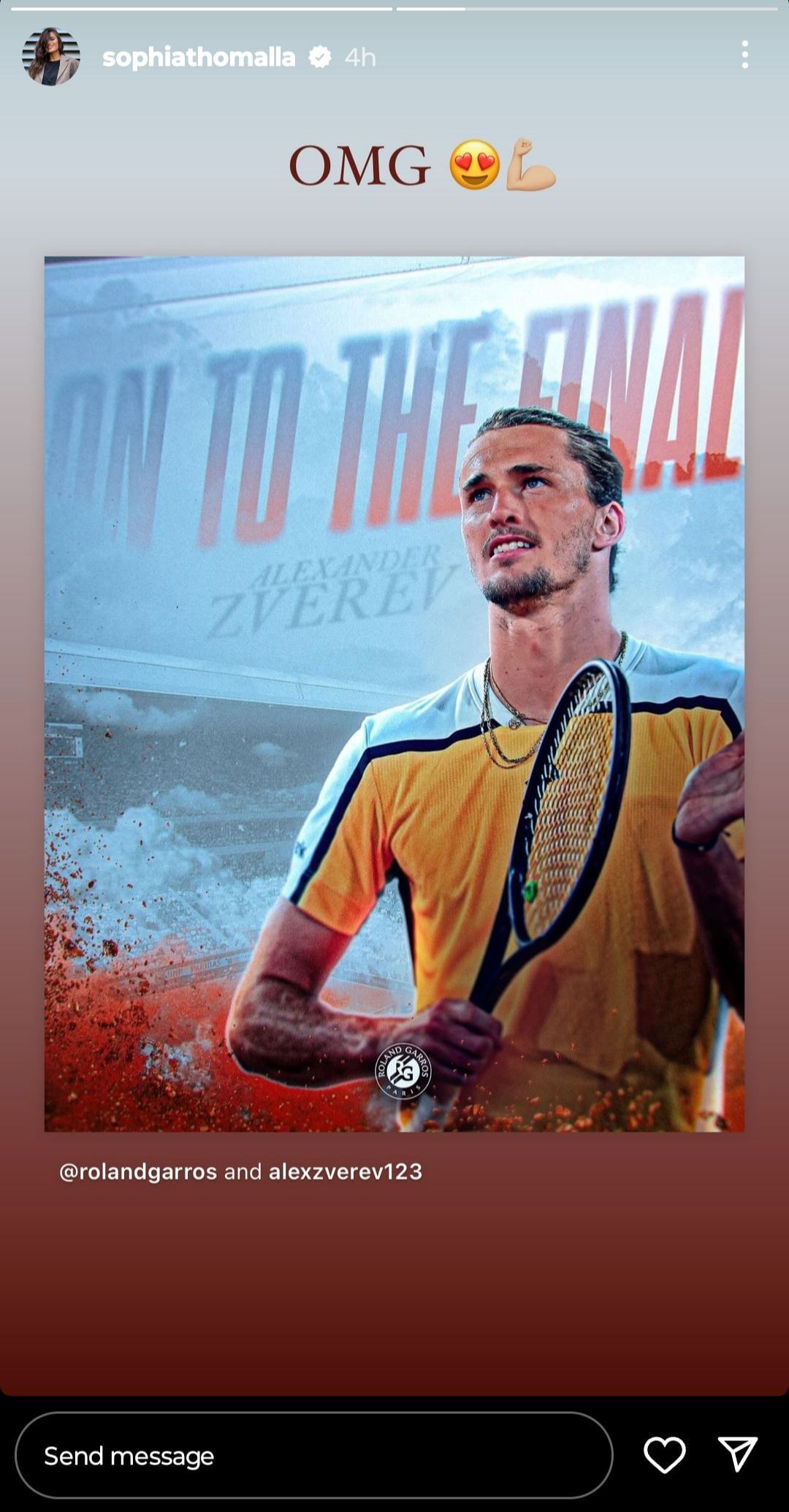 Alexander Zverev's girlfriend Sophia Thomalla sends her support to German after his domestic ...