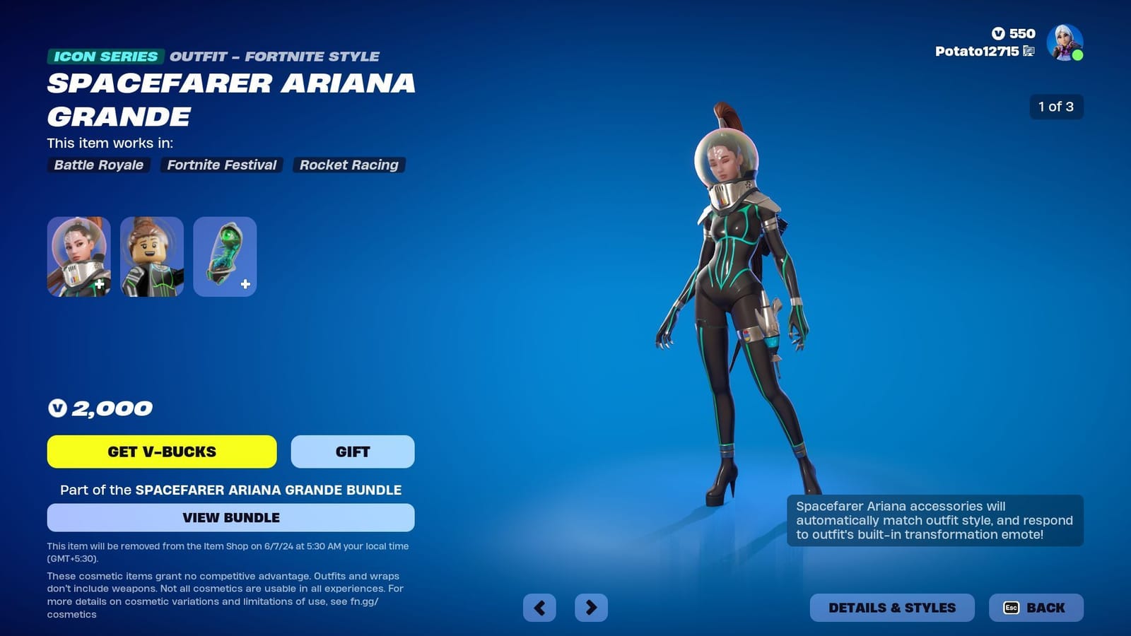 How to get Spacefarer Ariana Grande skin in Fortnite