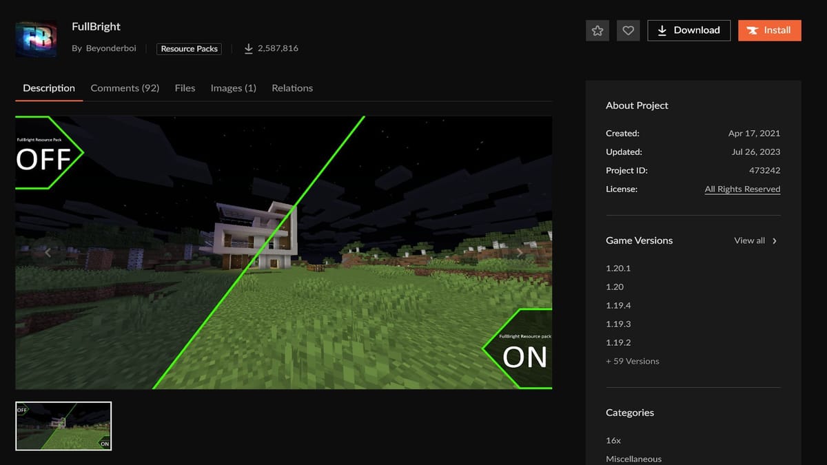 How to get Minecraft FullBright texture pack