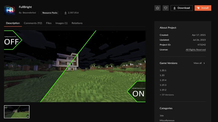 How to get Minecraft FullBright texture pack