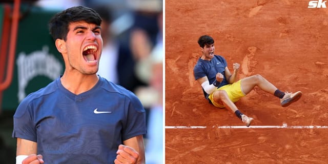 WATCH: Carlos Alcaraz roars in delight, falls to the clay in ...